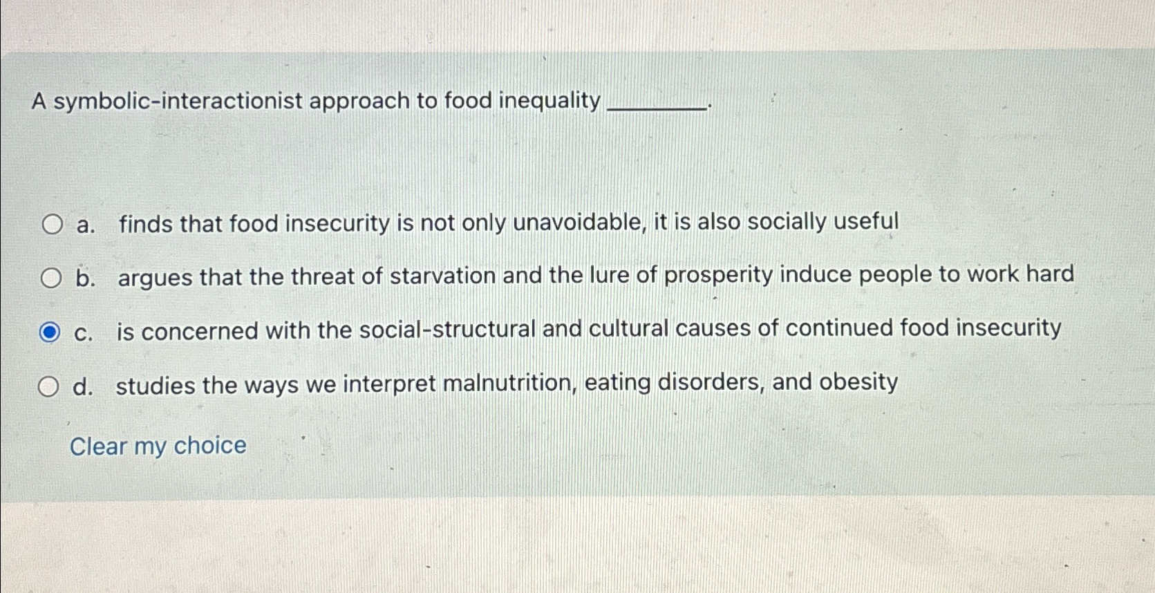 Solved A symbolic-interactionist approach to food | Chegg.com