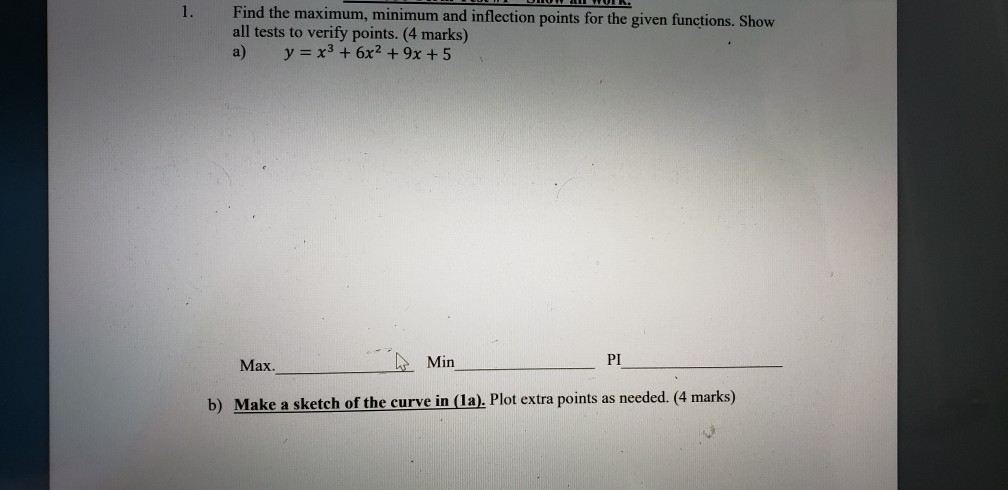 Solved 1. Find the maximum, minimum and inflection points | Chegg.com