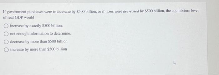 Solved If government purchases were to increase by $500 | Chegg.com