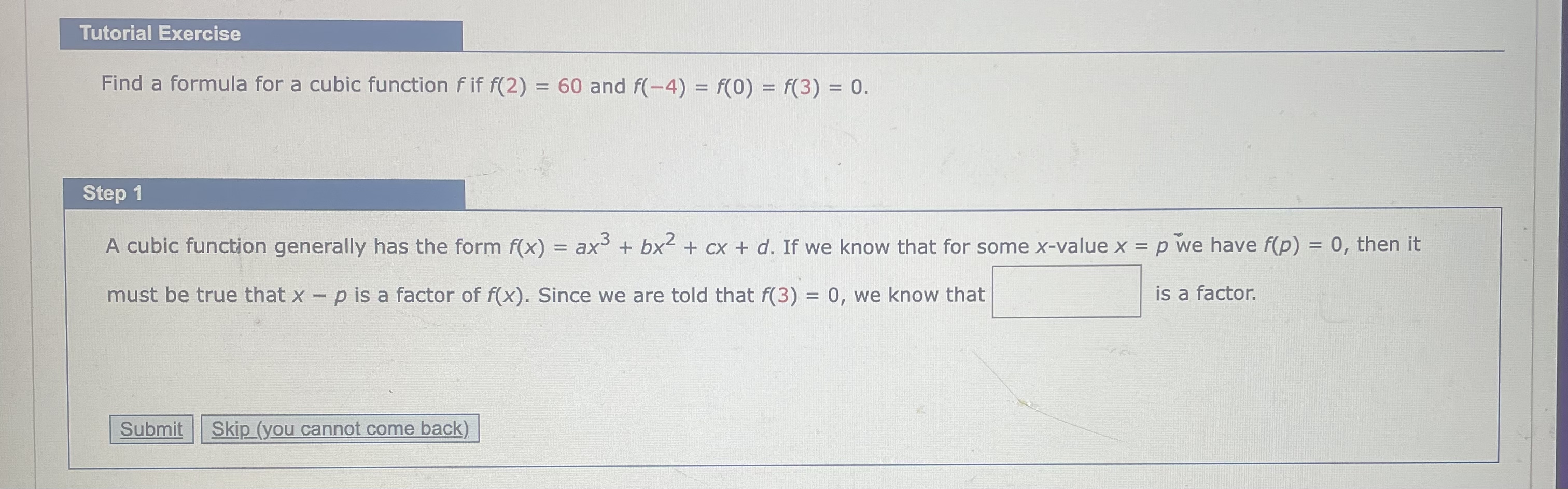 Solved Find a formula for a cubic function f ﻿if f(2)=60 | Chegg.com