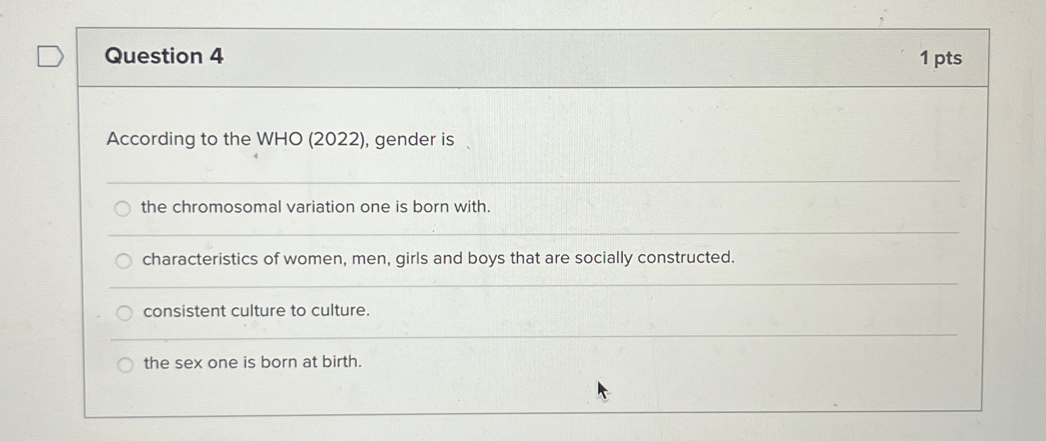 Solved Question 41 ﻿ptsAccording to the WHO (2022), ﻿gender | Chegg.com
