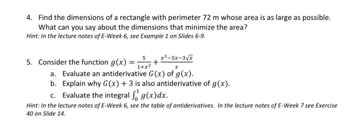 Solved 4. Find the dimensions of a rectangle with perimeter | Chegg.com