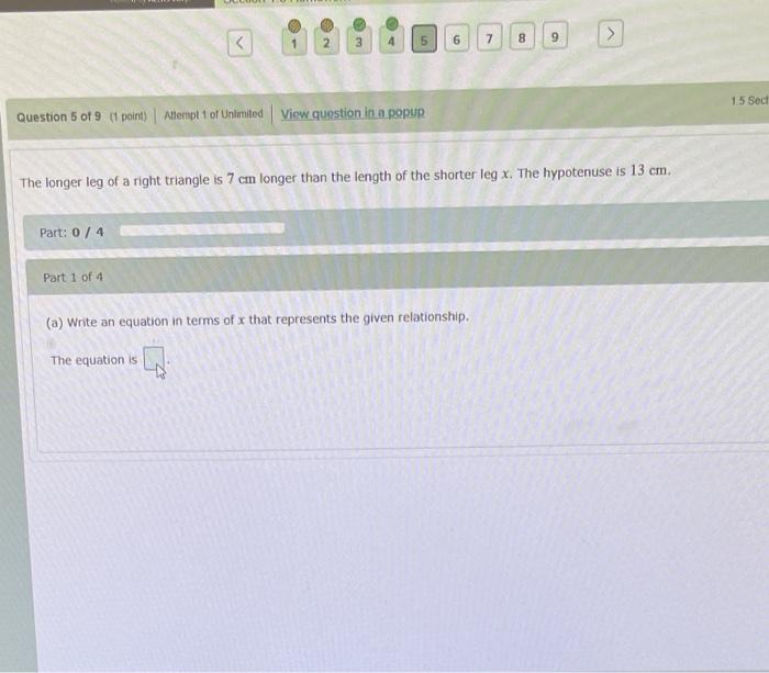 Solved The longer leg of a right triangle is 7cm longer than | Chegg.com