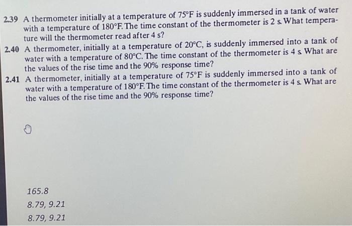 Solved 239 A thermometer initially at a temperature of 75∘F | Chegg.com