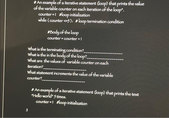 Solved An Example Of A Iterative Statement Loop That