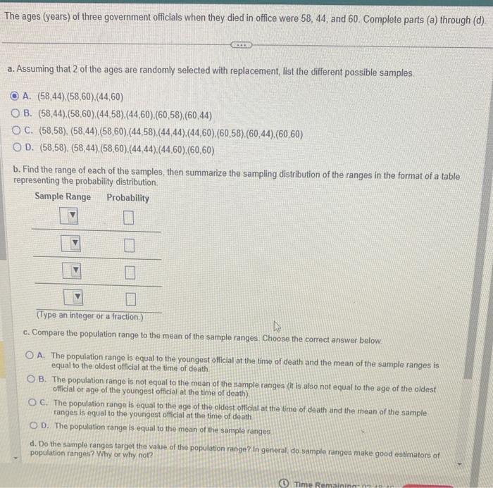 Solved The ages (years) of three government officials when | Chegg.com