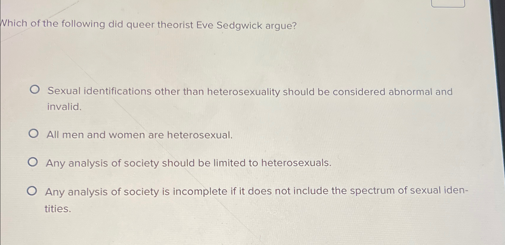 Solved Which of the following did queer theorist Eve | Chegg.com