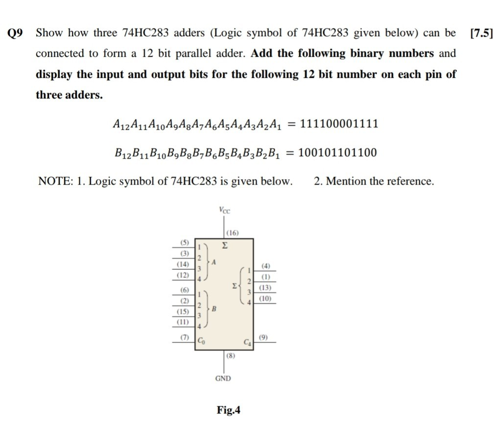 Q9 Show how three 74HC283 adders (Logic symbol of | Chegg.com