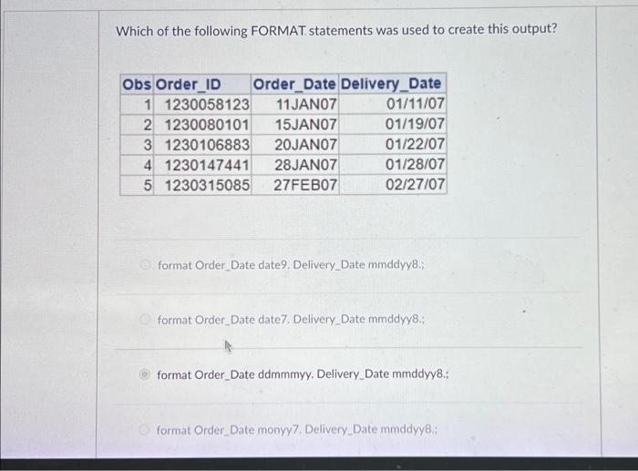 Solved Which of the following FORMAT statements was used to | Chegg.com