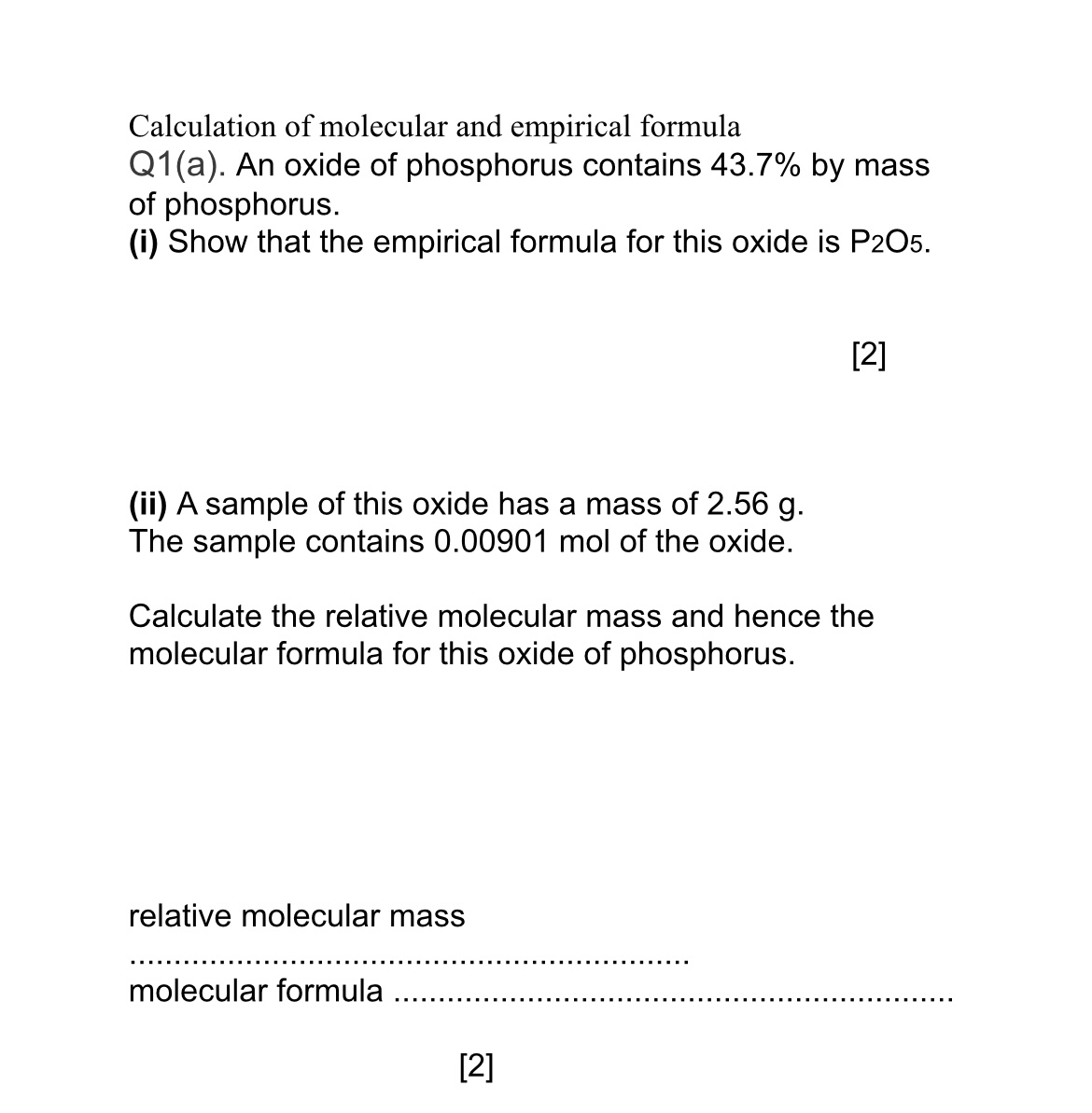 Solved Calculation of molecular and empirical formulaQ1(a). | Chegg.com
