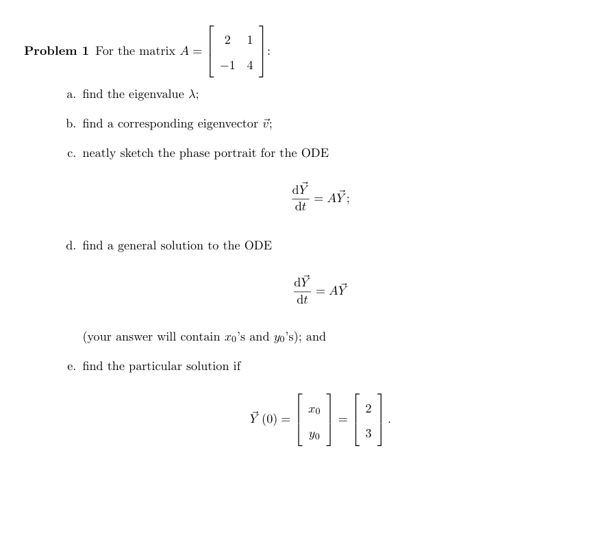 Solved Problem 1 ﻿For the matrix A=[21-14] ﻿:a. ﻿find the | Chegg.com