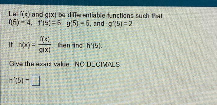 Solved Let f(x) and g(x) be differentiable functions such | Chegg.com