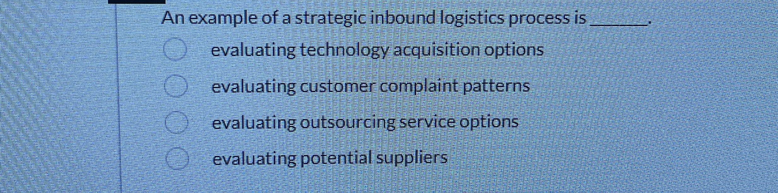 Solved An example of a strategic inbound logistics process | Chegg.com