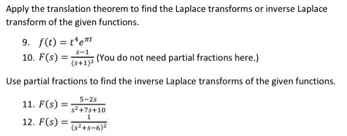 Solved Apply the translation theorem to find the Laplace | Chegg.com