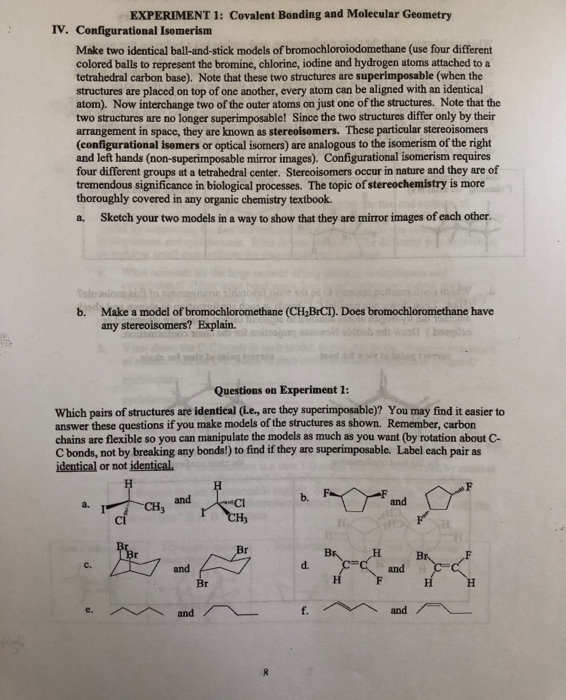 Solved EXPERIMENT 1: Covalent Bonding and Molecular Geometry | Chegg.com