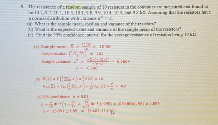 Solved The resistance of a random sample of 10 resistors in | Chegg.com