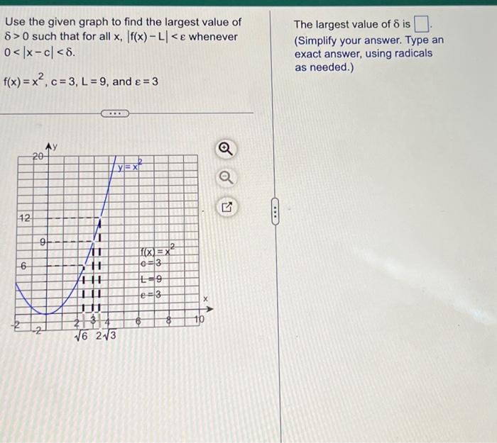 Solved Use the given graph to find the largest value of 8>0 | Chegg.com