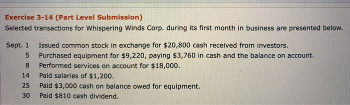 Solved Exercise 3-14 (Part Level Submission) Selected | Chegg.com
