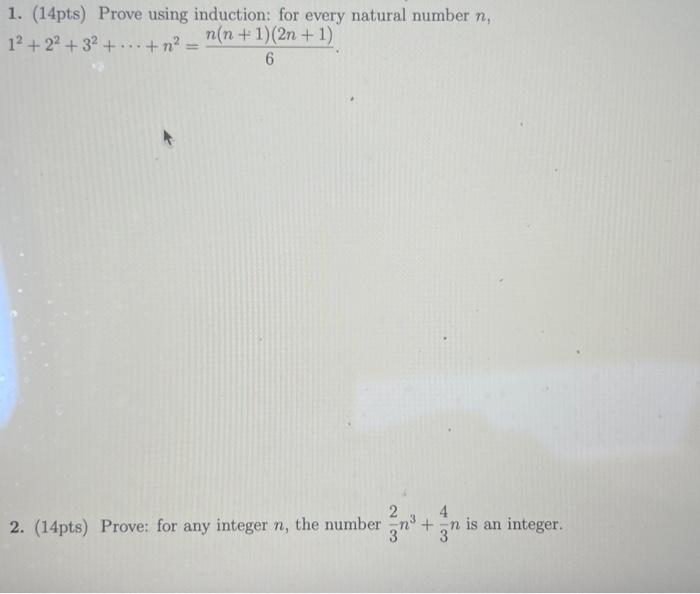 Solved 12+22+32+⋯+n2=6n(n+1)(2n+1) 2. (14pts) Prove: for any | Chegg.com