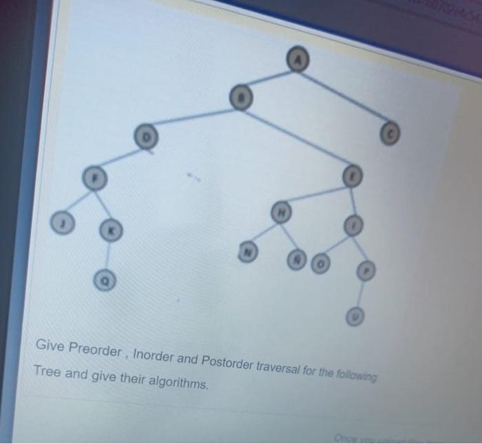 Solved Give Preorder. Inorder and Postorder traversal for | Chegg.com