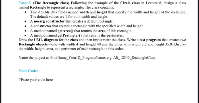 Solved Task 2: (The Rectangle class) Following the example | Chegg.com Solved Task 2: (The Rectangle class) Following the example | Chegg.com