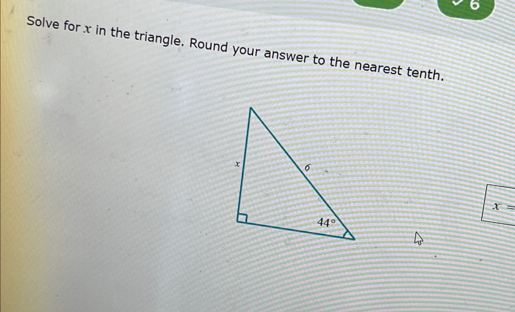 Solved Solve for x ﻿in the triangle. Round your answer to | Chegg.com