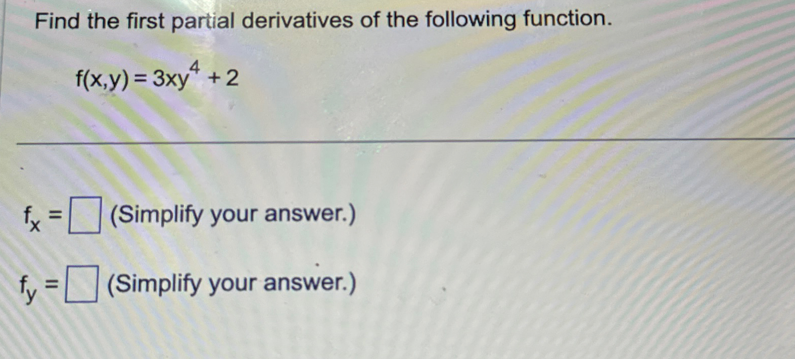 Solved Find the first partial derivatives of the following | Chegg.com