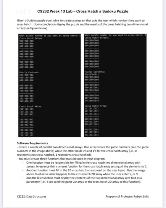 Solved Cs232 Week 13Lab - Cross Hatch a Sudoku Puzzle Given | Chegg.com