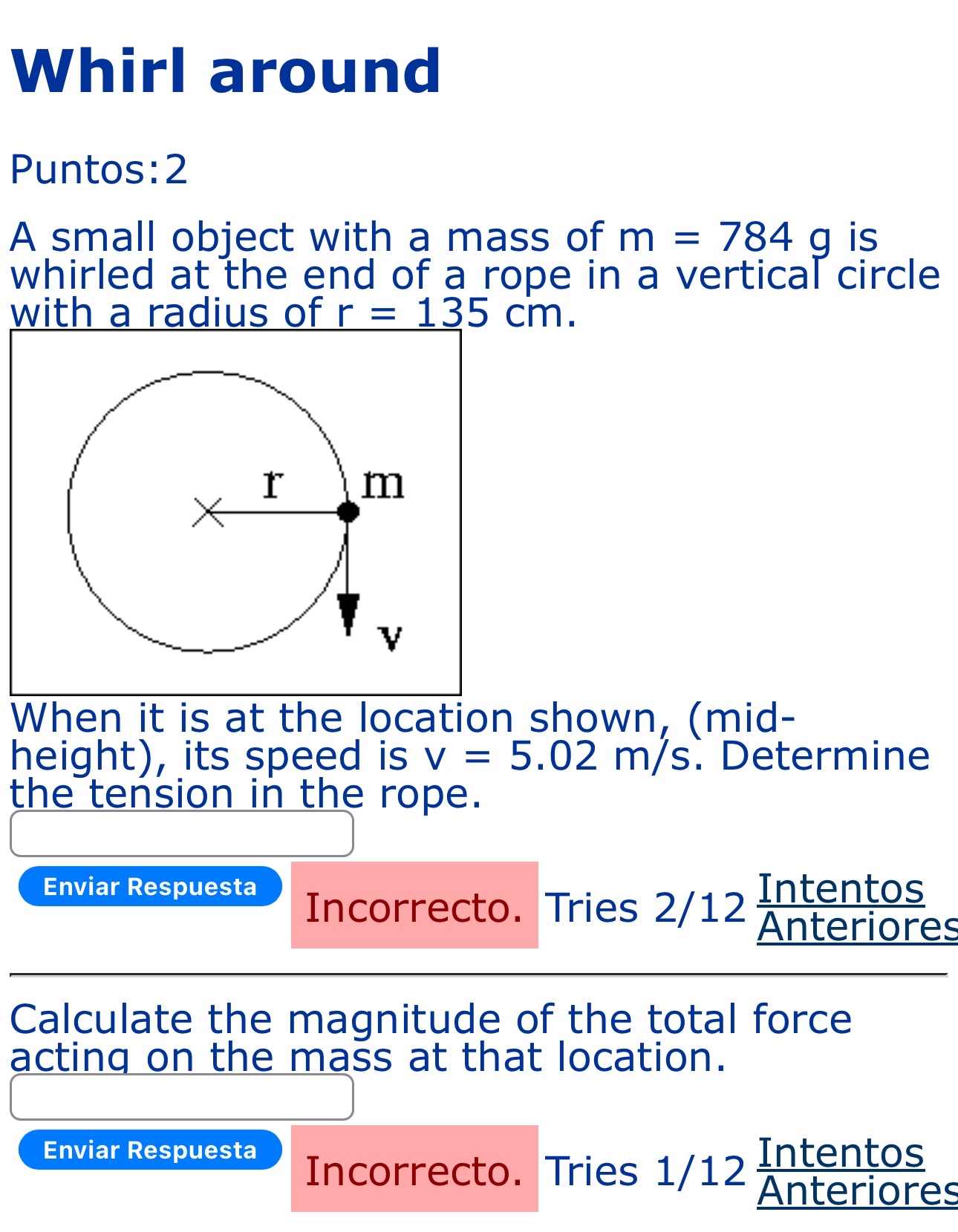 Solved Whirl aroundPuntos: 2A small object with a mass of | Chegg.com