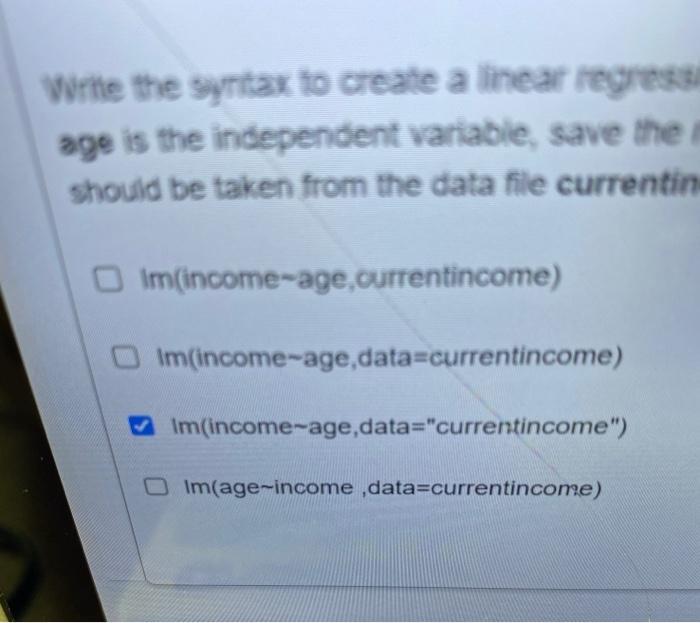 Solved Write the syntax to create a linear regress age is | Chegg.com