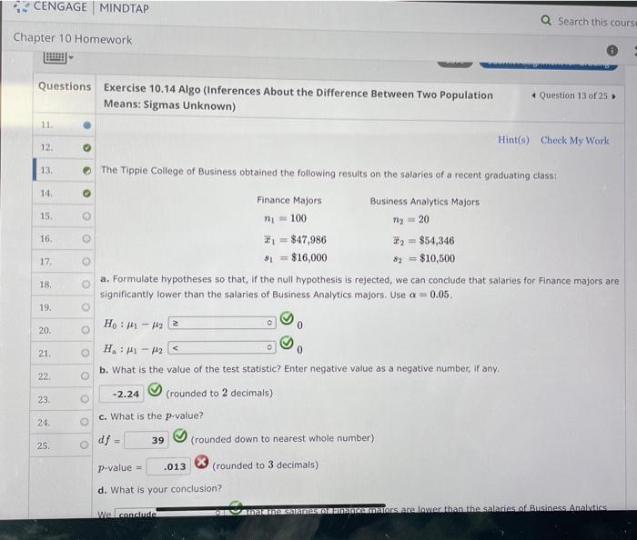 Solved Hint(s) Check My Work The Tippie College of Business | Chegg.com