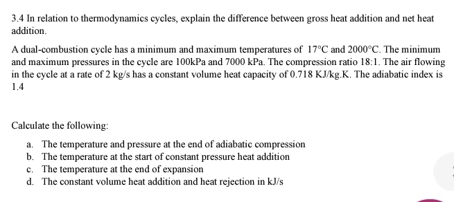 Solved 3.4 ﻿In relation to thermodynamics cycles, explain | Chegg.com