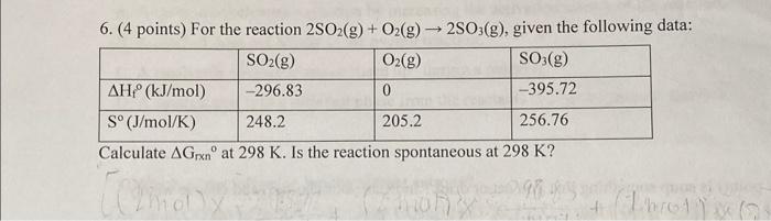 Solved ( (4 points) For the reaction 2SO2( g)+O2( g)→2SO3( | Chegg.com