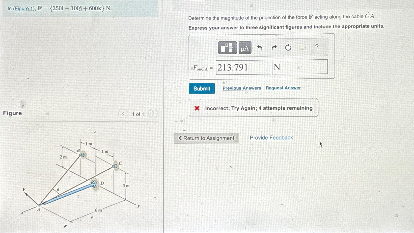 Solved In (Figure 1), F={350i-100j+600k}N.Figure1 ﻿of | Chegg.com
