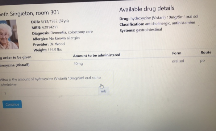 Solved beth Singleton, room 301 Available drug details DOB: | Chegg.com