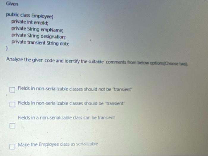 Solved Given public class Employee private int empid; | Chegg.com