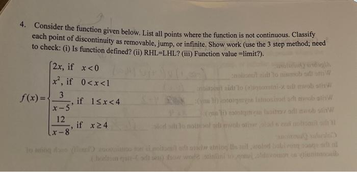 Solved 4. Consider the function given below. List all points | Chegg.com