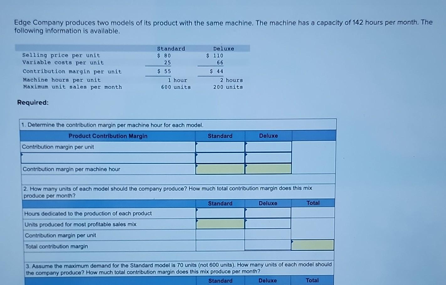 Solved Edge Company produces two models of its product with | Chegg.com