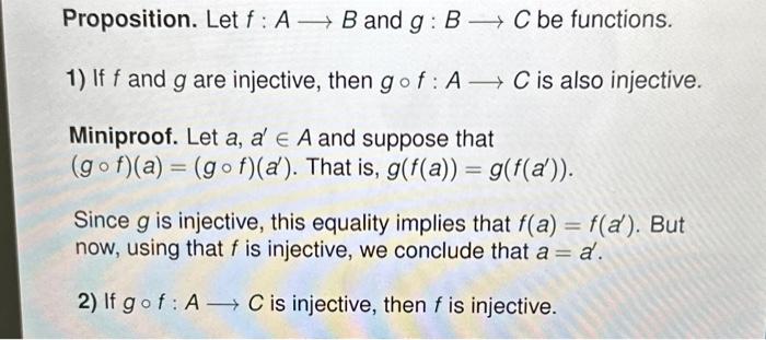 Solved Proposition. Let f:A B and g:B C be functions. 1) If | Chegg.com