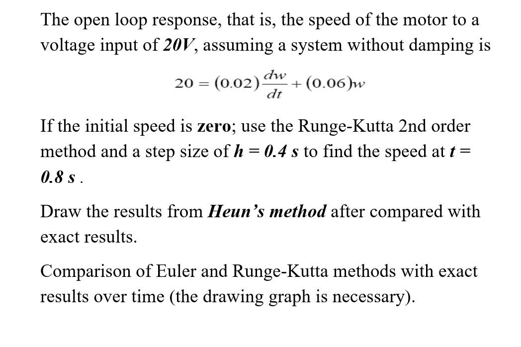 Solved The open loop response, that is, the speed of the | Chegg.com