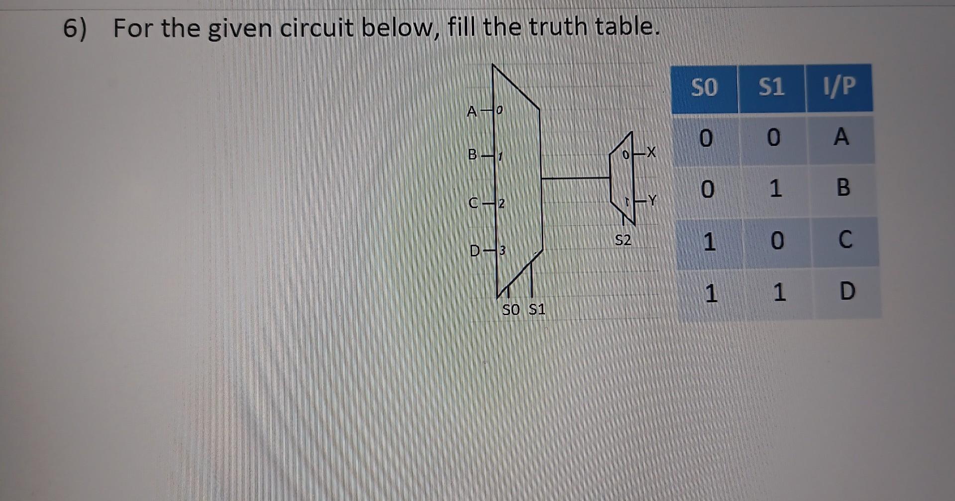 Solved 6) For the given circuit below, fill the truth table. | Chegg.com