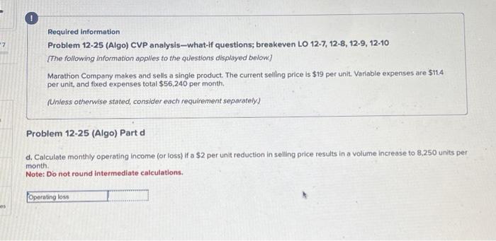 Solved Required information Problem 12-25 (Algo) CVP | Chegg.com