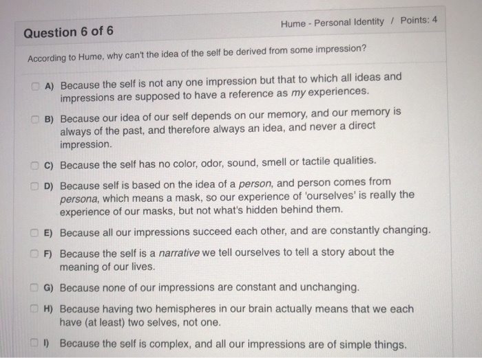 Solved based off of the reading "of personal identity" by | Chegg.com