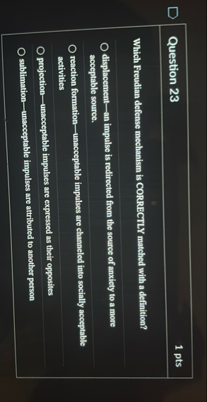 Solved Question 231 ﻿ptsWhich Freudian defense mechanism is | Chegg.com