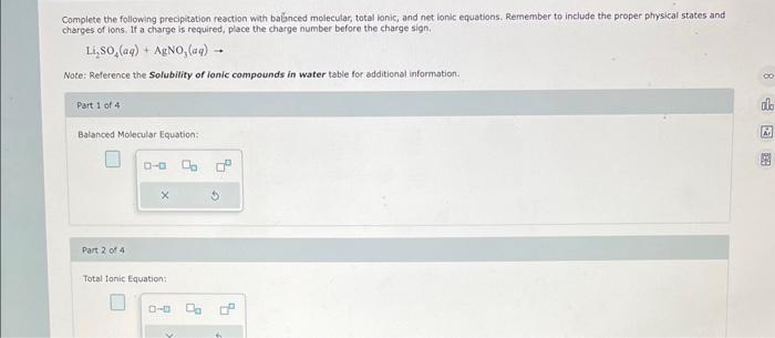 Solved Complete the following precipitation reaction with | Chegg.com