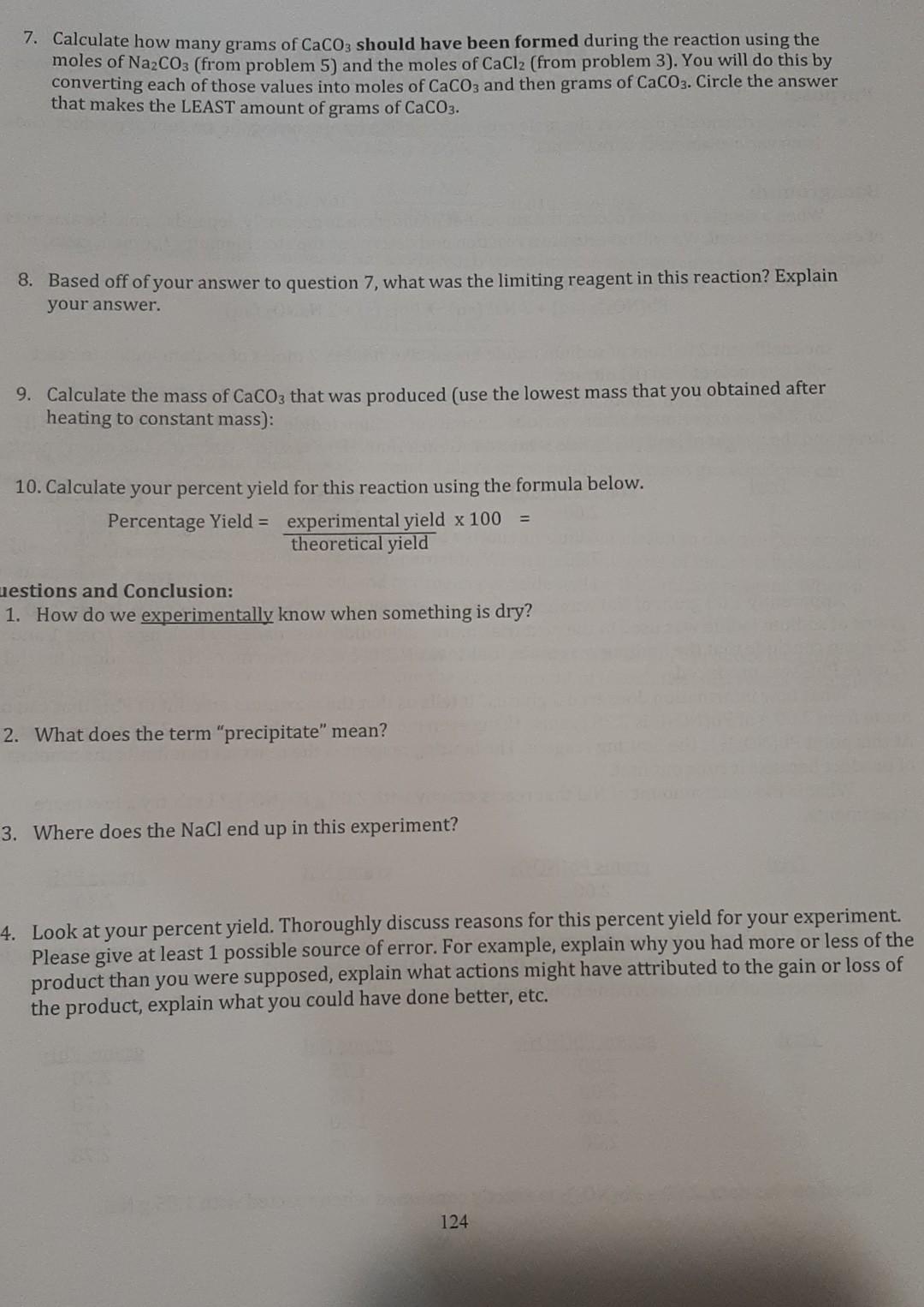 Solved Stoichiometry of Chalk Pre-Lab 1. Write an equation | Chegg.com