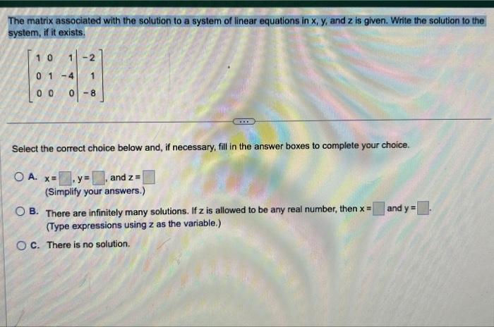 Solved The matrix associated with the solution to a system | Chegg.com