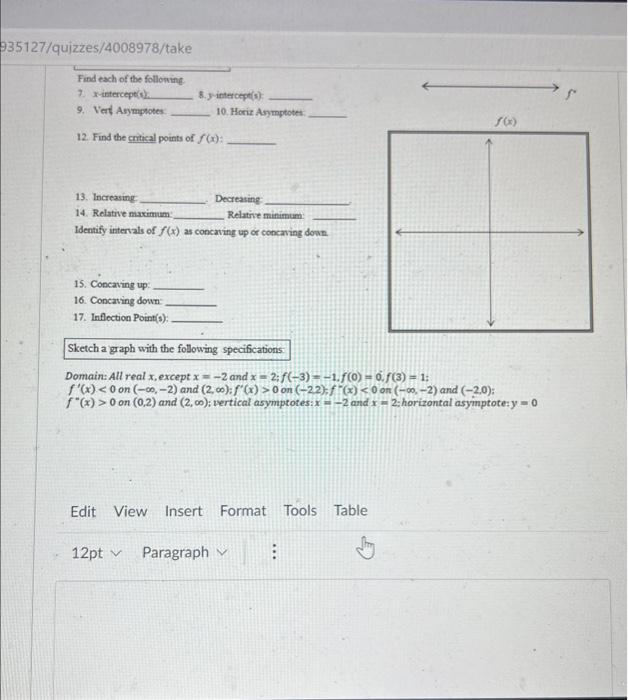 Solved Name: Curve Sketching Quiz Consider the function | Chegg.com
