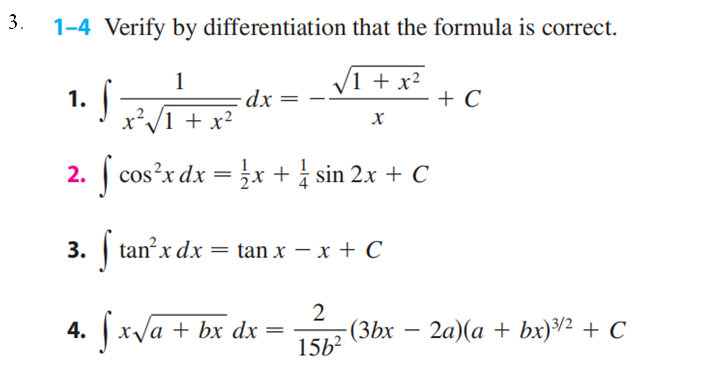 Solved 3. 1-4 Verify by differentiation that the formula is | Chegg.com