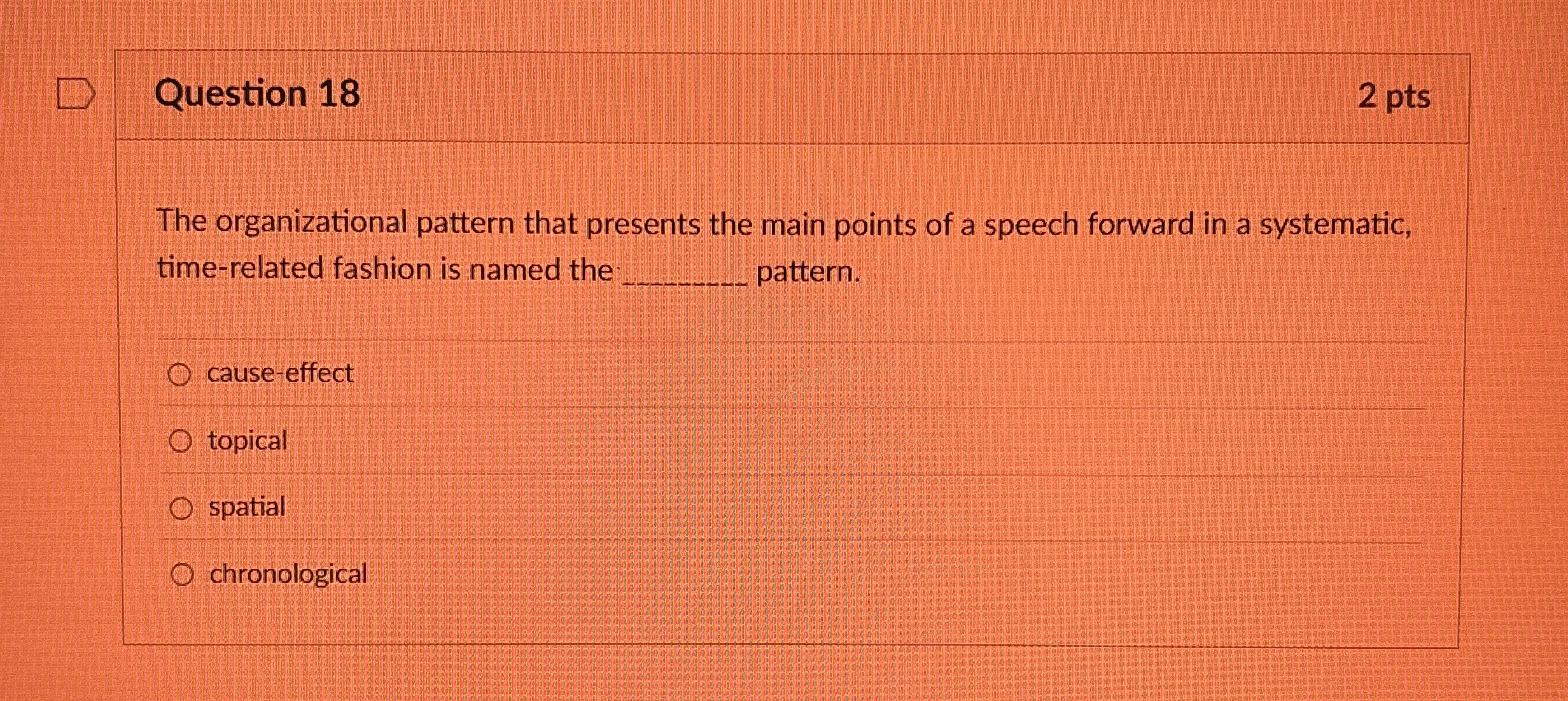 Solved Question 18The organizational pattern that presents | Chegg.com